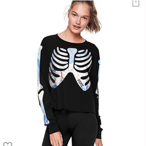 PINK Victoria's Secret | Tops | Nwt Holographic Foil Skeleton Long ...